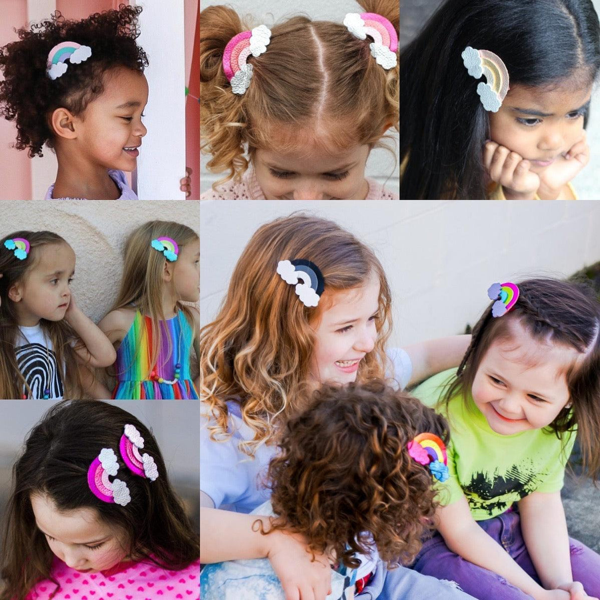 Classic Rainbow Duo Leather Rainbow Hair Bow Set - Moo G Clips